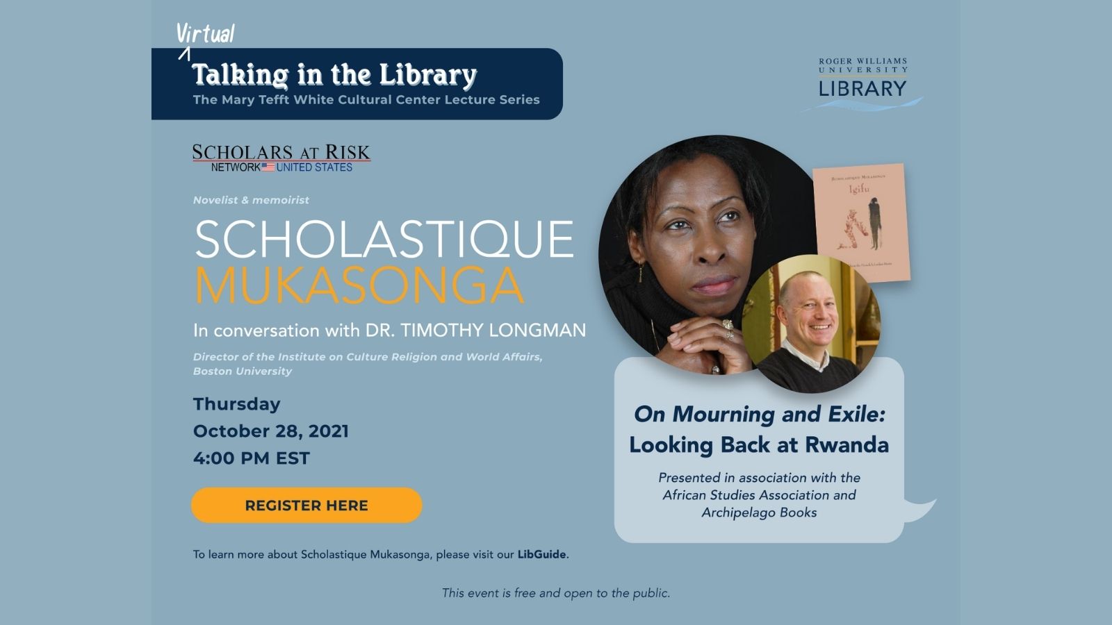 Roger Williams University Library rencontre - Scholastique Mukasonga